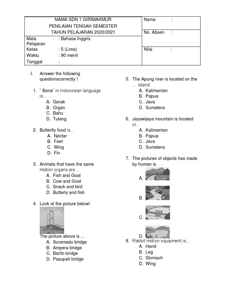 Soal PTS Bahasa Inggris 5a | PDF