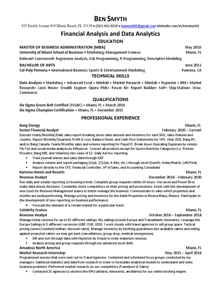 Ben Smyth's Resume | PDF | Business | Economies