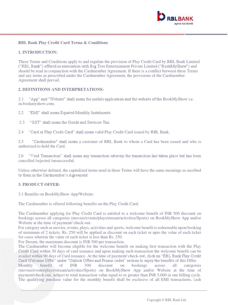 Play Credit Card Terms and Conditions | PDF | Credit Card | Banks