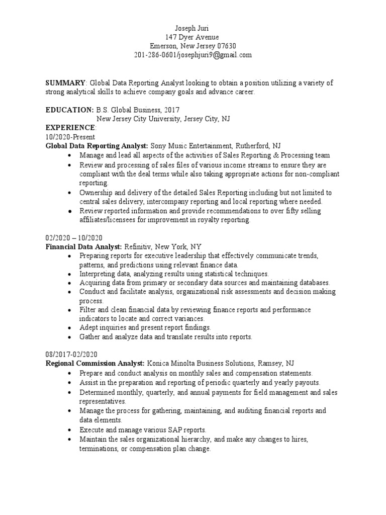 Joseph Juri Resume | PDF | Data | Data Analysis