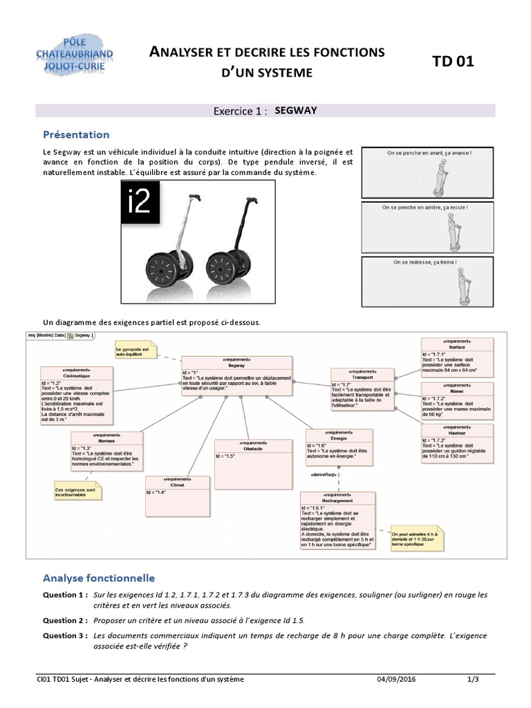 Analyse des fonctions du Segway et des freins d'appontage | PDF | Frein ...
