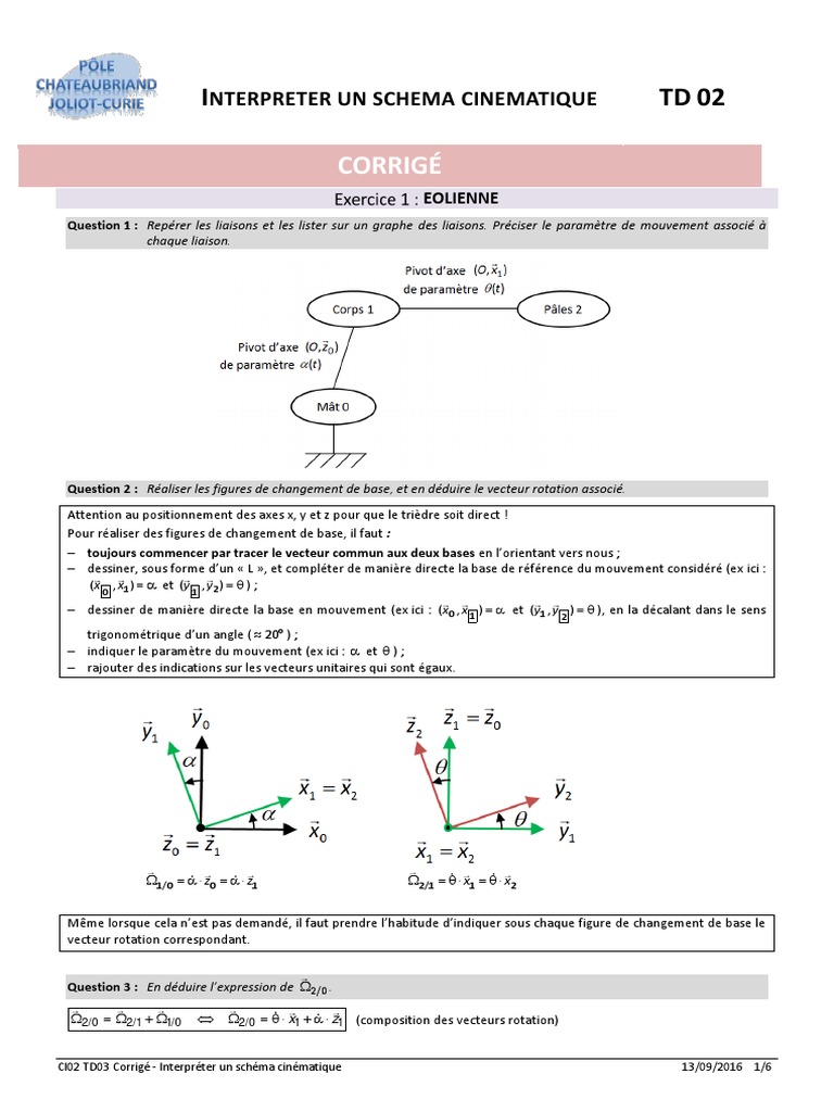 Corrigé TD Schéma Cinématique | PDF | Mouvement de rotation | Cinématique