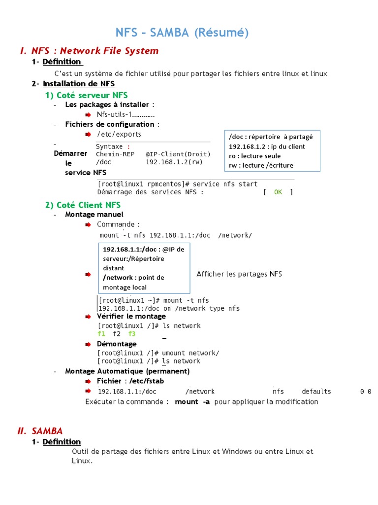 NFS et Samba : Guide d'installation et définition | PDF