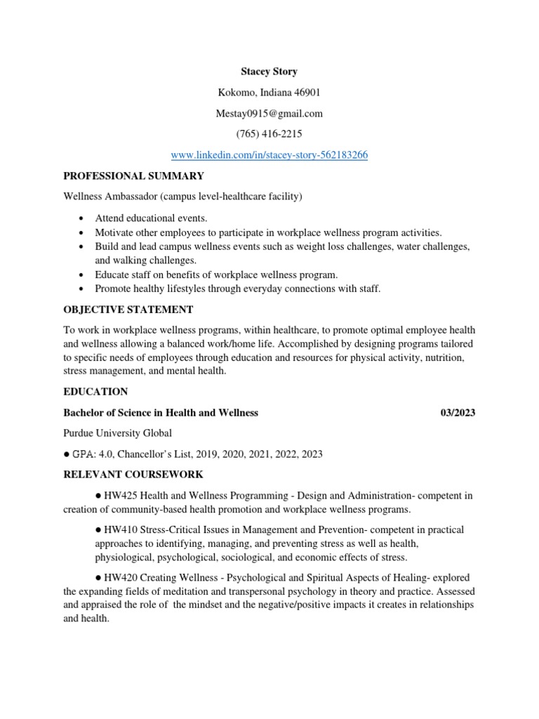 hw499 Unit 9 Resume Assignment Stacey Story Final | PDF | Health Care ...