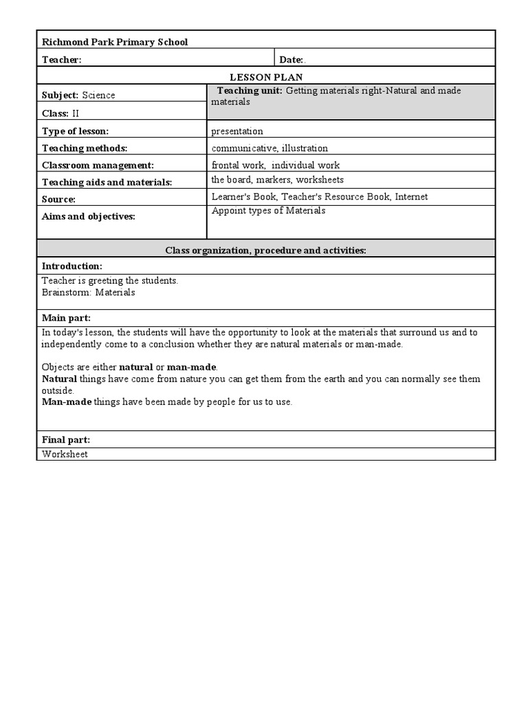 Natural vs. Man-Made Materials Lesson | PDF