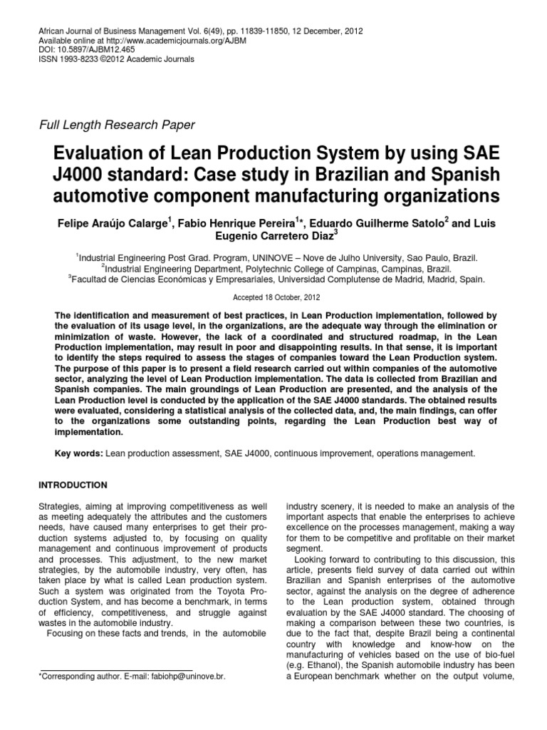 Evaluation of Lean Production System | PDF | Data Analysis | Lean ...
