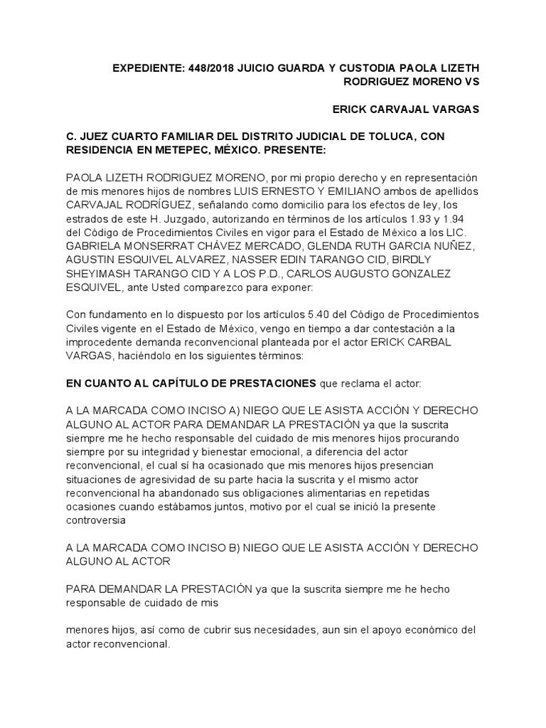 Reconvencion Guarda y Custodia | PDF | México | Estado (política)