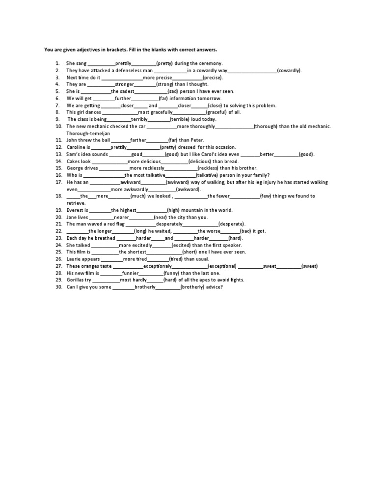 Practice Comparison Adjectives and Adverb | PDF