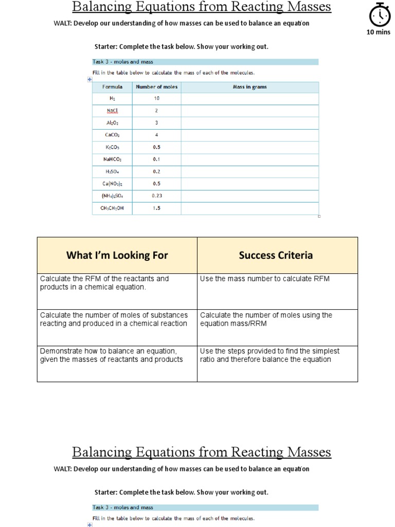 Balancing Equations From Reacting Masses | PDF | Chemical Reactions ...