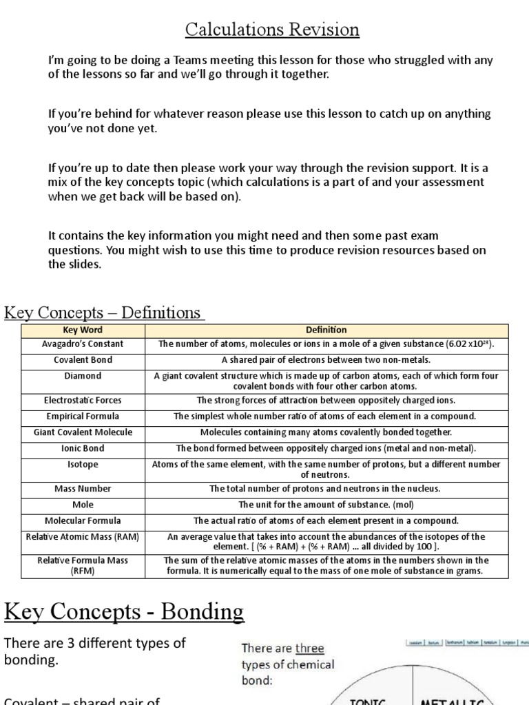 Calculations Revision | Download Free PDF | Chemical Bond | Mole (Unit)