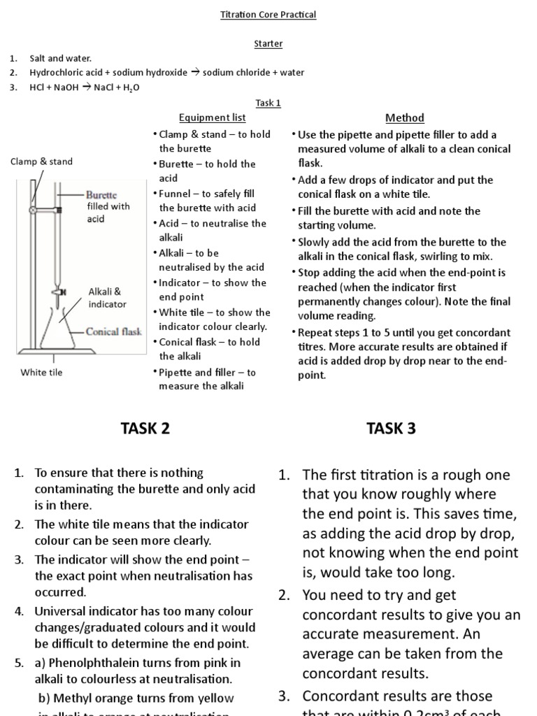 Titration Practical Guide and Method | PDF | Acid | Titration