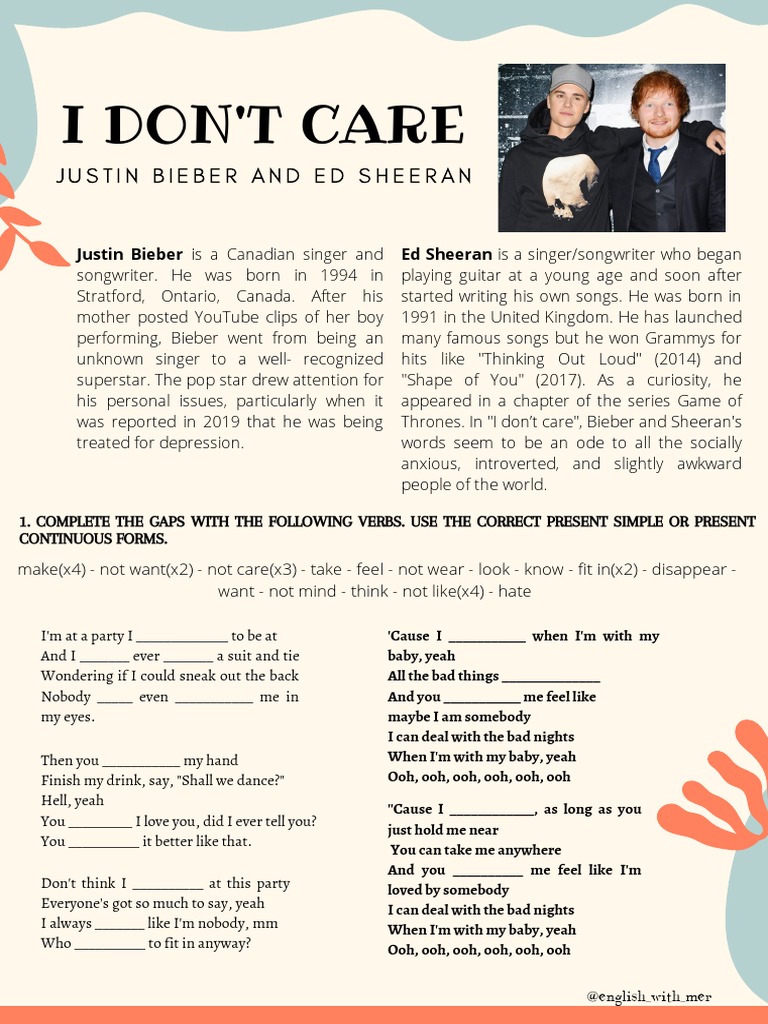 "I Don't Care: Bieber & Sheeran's Anthem" | PDF | Justin Bieber