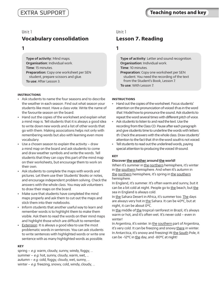 Teaching notes and key for extra SEN support | PDF | Reading ...