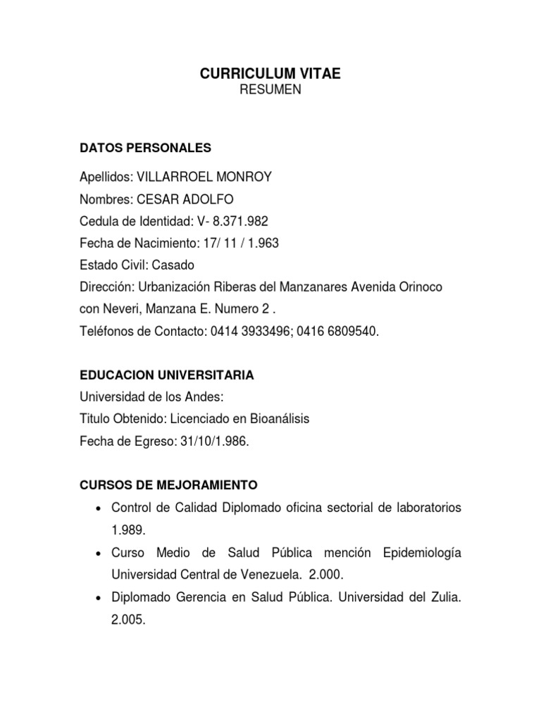 Curriculum Vitae Cesar Villarroel | PDF | Hospital | Universidad