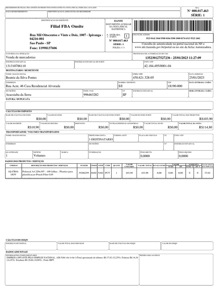 DANFE | PDF | Recibo | Documento