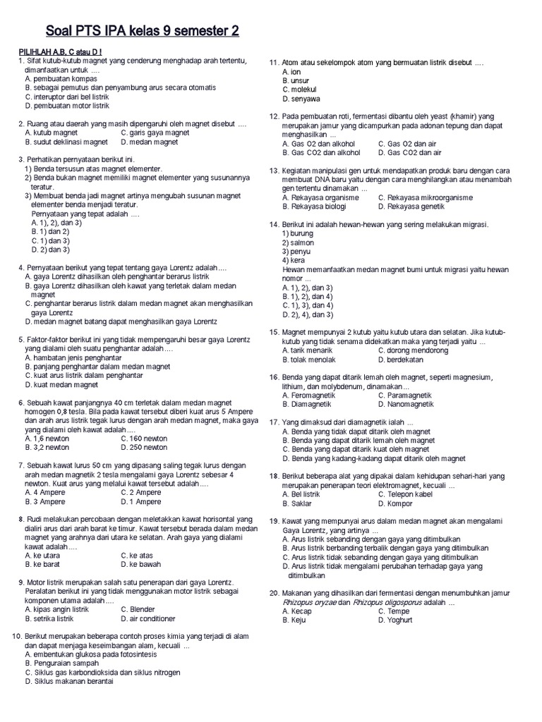 Soal Pts Ipa Kelas 9 Semester 2 - Jadi | PDF