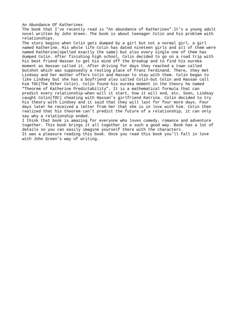 Abundance of Katherines | PDF