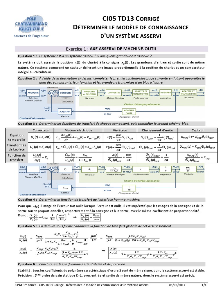 Modèle de connaissance système asservi | PDF | Automatisation ...