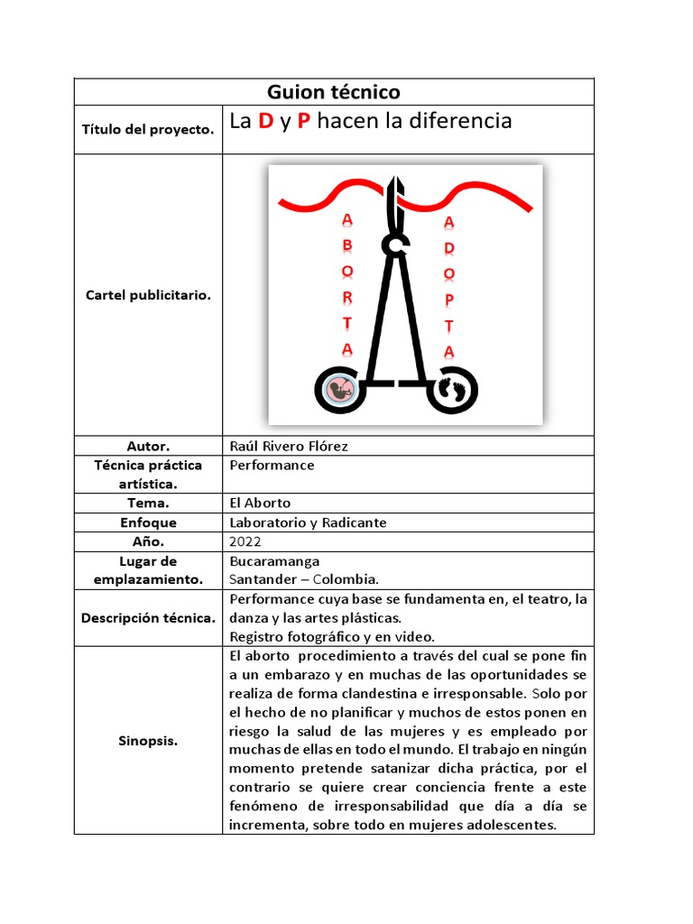 Guion Técnico Perfomance | PDF | Aborto | Arte de performance