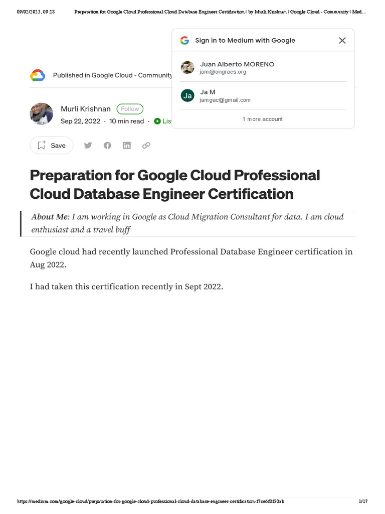 Preparation For Google Cloud Professional Cloud Database Engineer Certification - by Murli ...