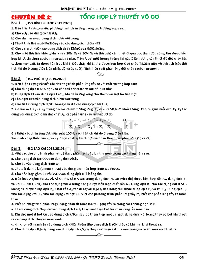 HSG12 CHUYÊN ĐỀ 2 TỔNG HỢP LÝ THUYẾT VÔ CƠ | PDF