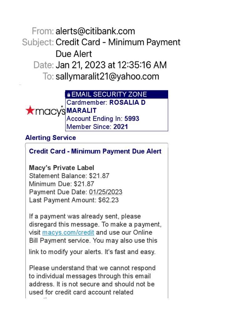 Credit Card - Minimum Payment Due Alert | PDF