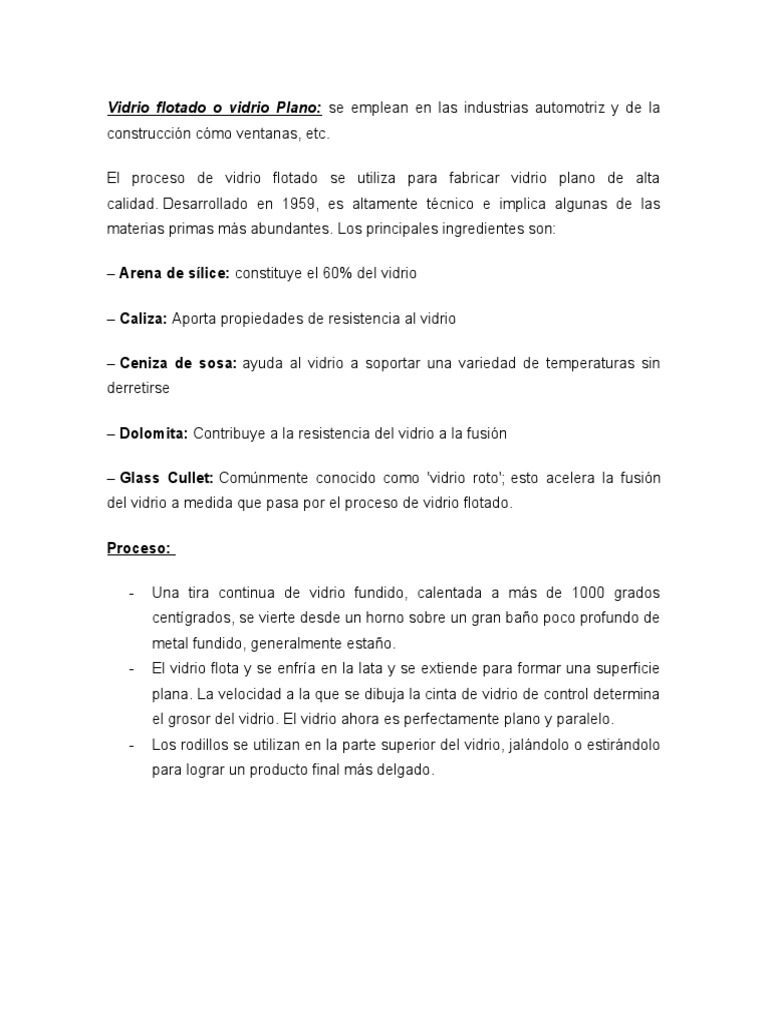 Proceso de Fabricación de Vidrio Flotado | PDF | Cocina, comidas y vino ...