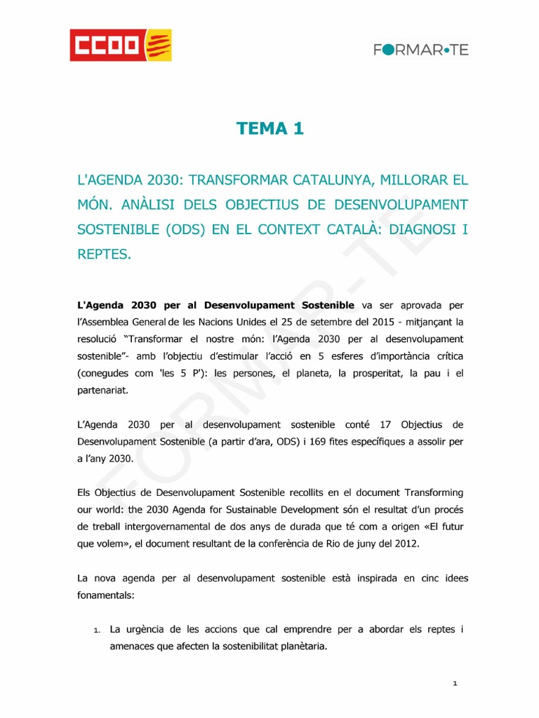 TEMA 1. L - Agenda 2030 | PDF