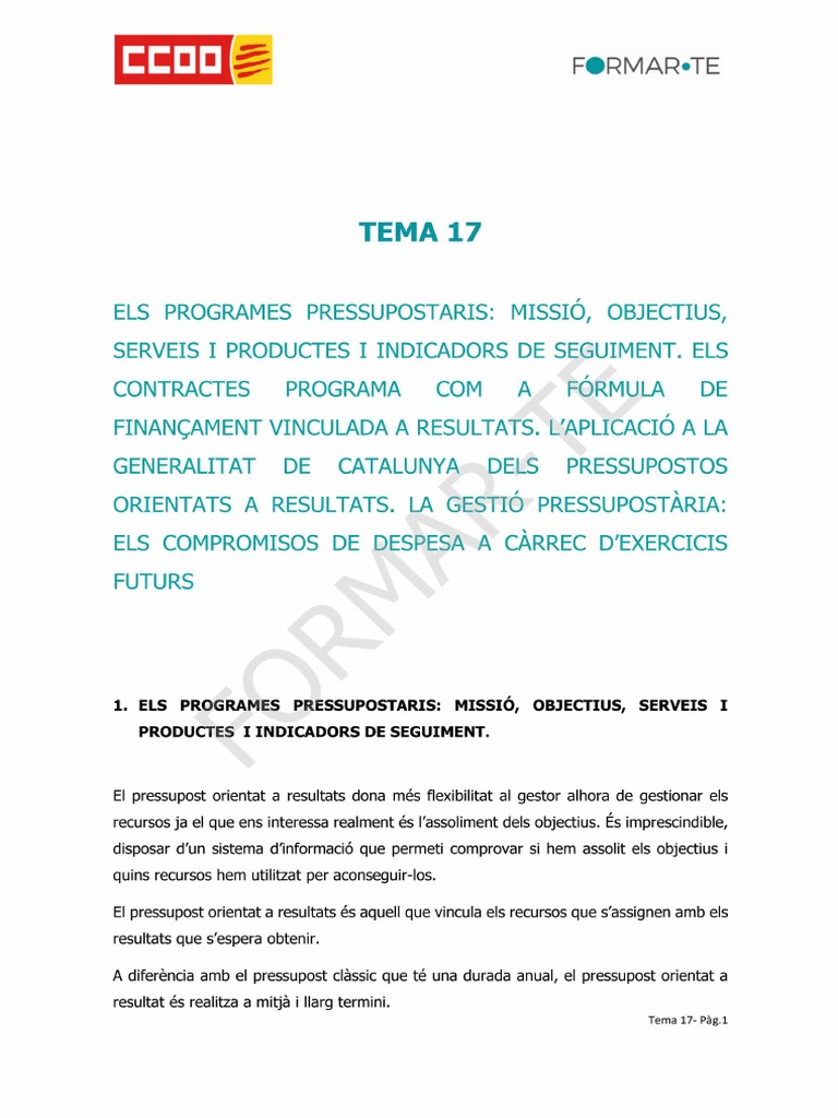 Tema 17 - Els Programes Pressupostaris | PDF