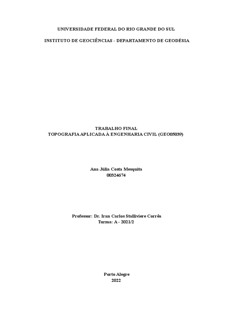 Trabalho Final - Topografia Aplicada | PDF | Geodésia | Vértice (Geometria)