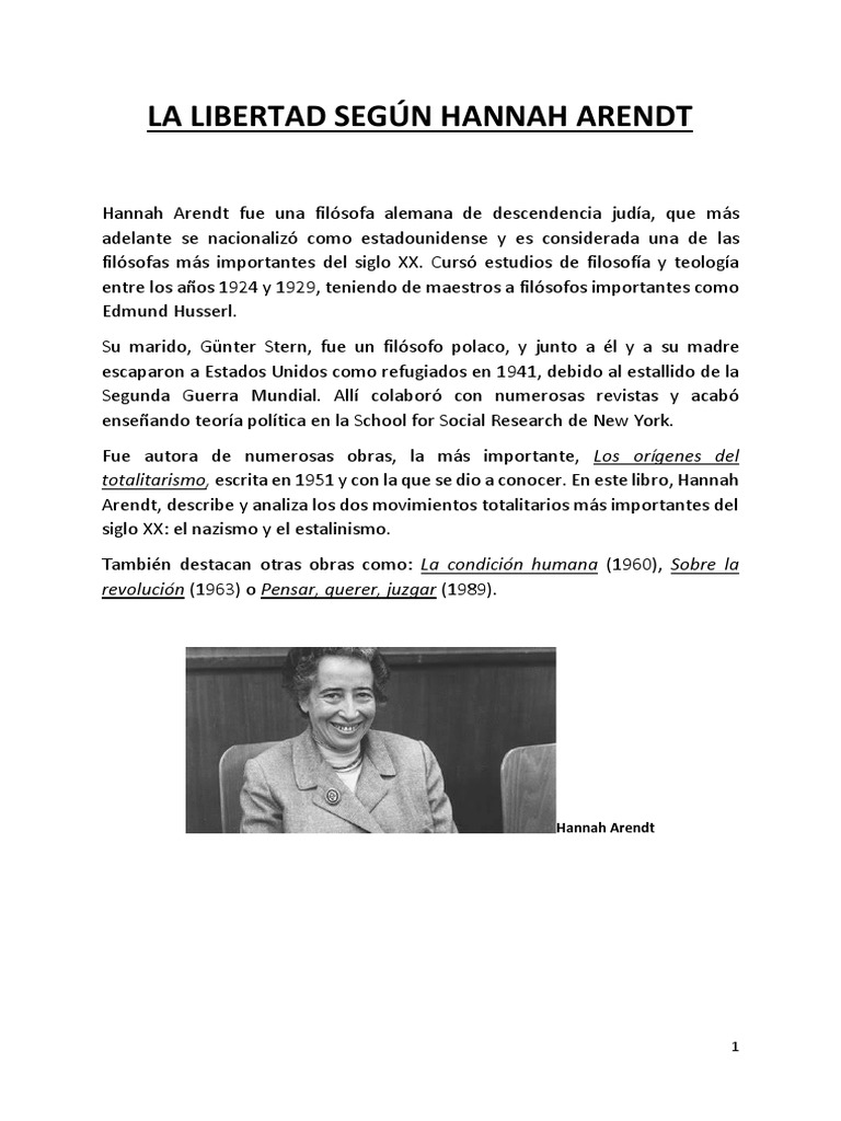La libertad según Hannah Arendt | PDF | Hannah Arendt | Pensamiento