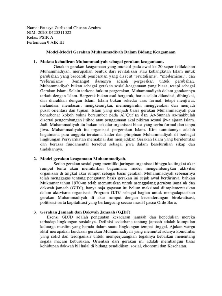 Model-Model Gerakan Muhammadiyah Dalam Bidang Keagamaan 1. Makna Kehadiran Muhammadiyah Sebagai ...