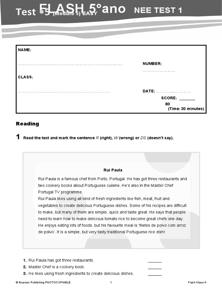 Flash4 ModuleTest Easy 5 | PDF | Cooking | Cookbooks