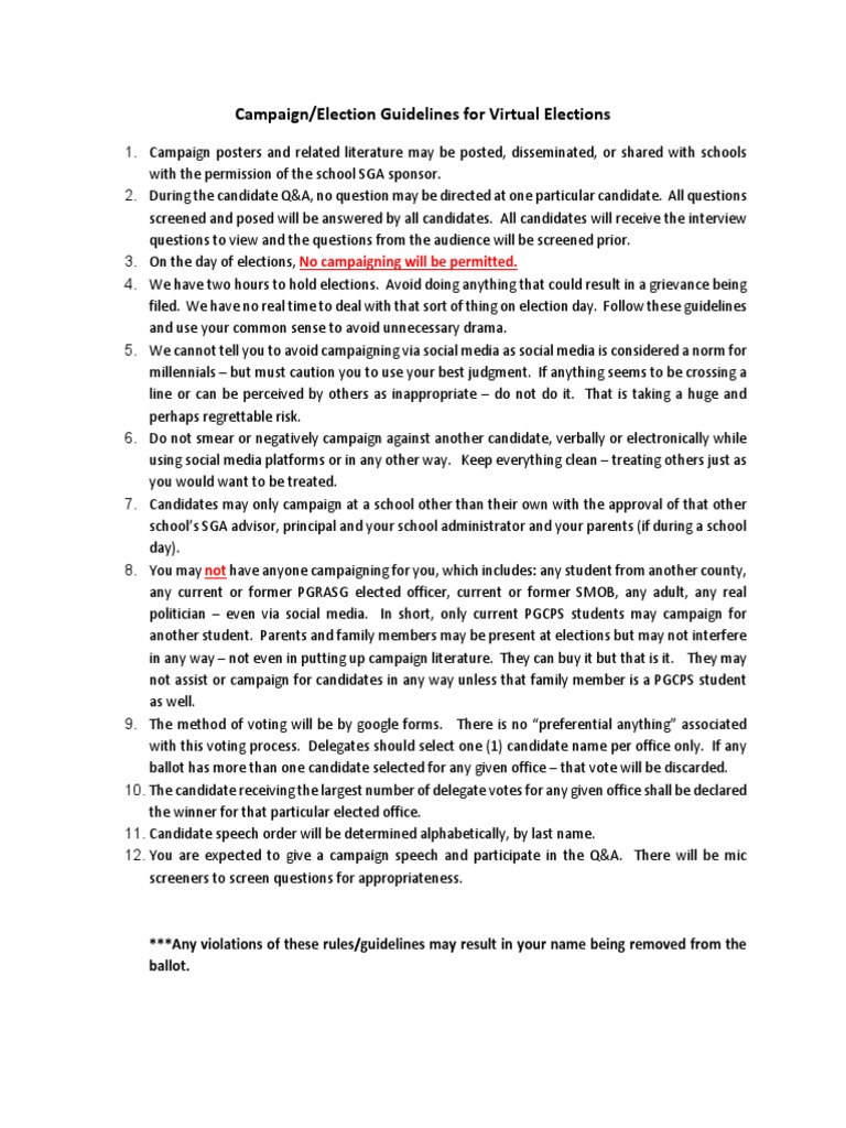 Pgrasg Campaign Election Guidelines For Virtual Elections | PDF