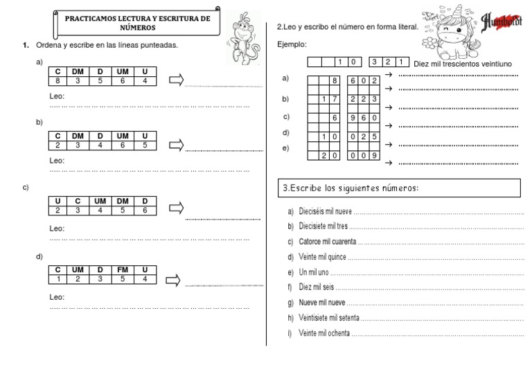 Hojas De Trabajo Para Leer, Escribir Y Ordenar Números