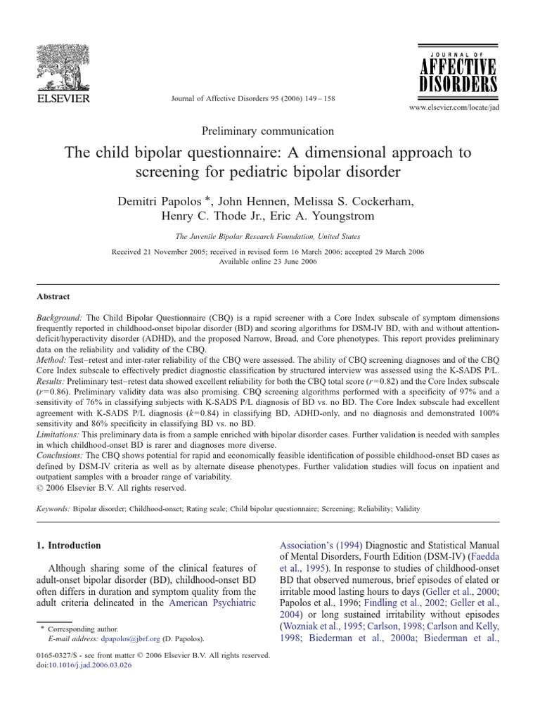 The Child Bipolar Questionnaire | PDF | Bipolar Disorder | Mental Disorder