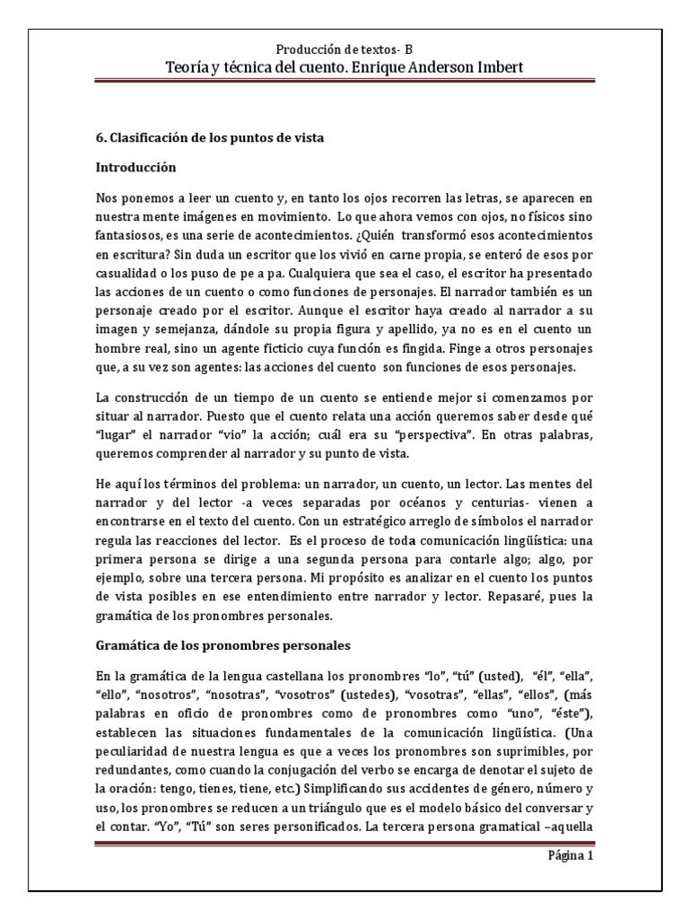 Anderson Imbert, Clasificación de Los Puntos de Vista | PDF | Cuentos ...