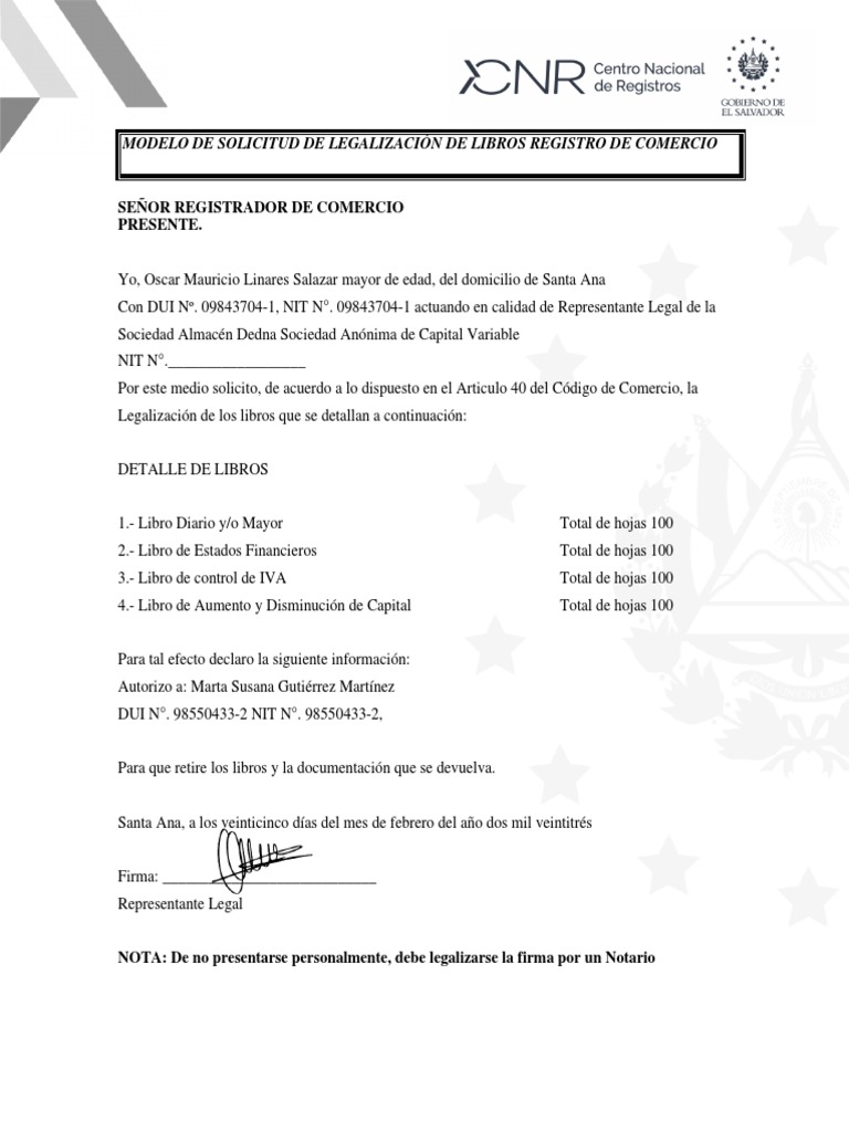 Solicitud de Legalización de Libros - 2022 (1) | PDF