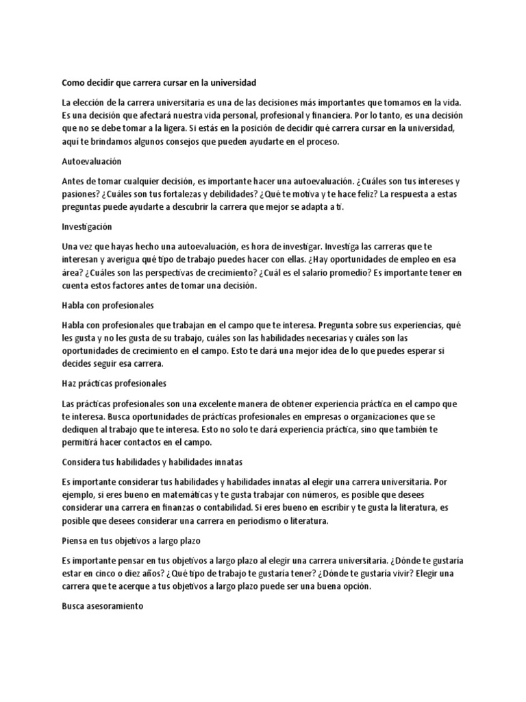 Decidir Tu Carrera | PDF | Toma de decisiones | Sicología