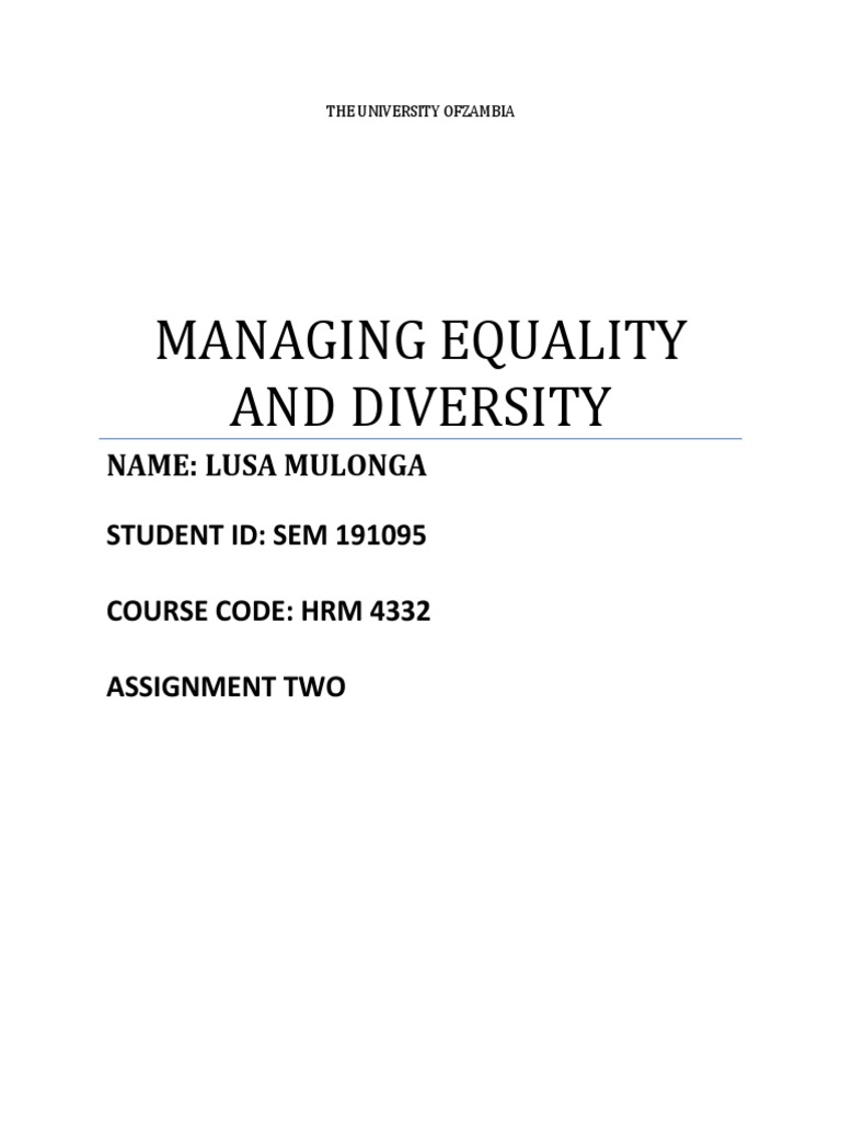 Equality And Diversity Assignment Two Pdf Diversity Business 8661