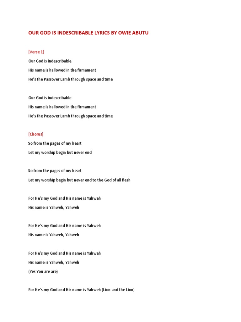 Indescribable God Lyrics by Owie Abutu | PDF