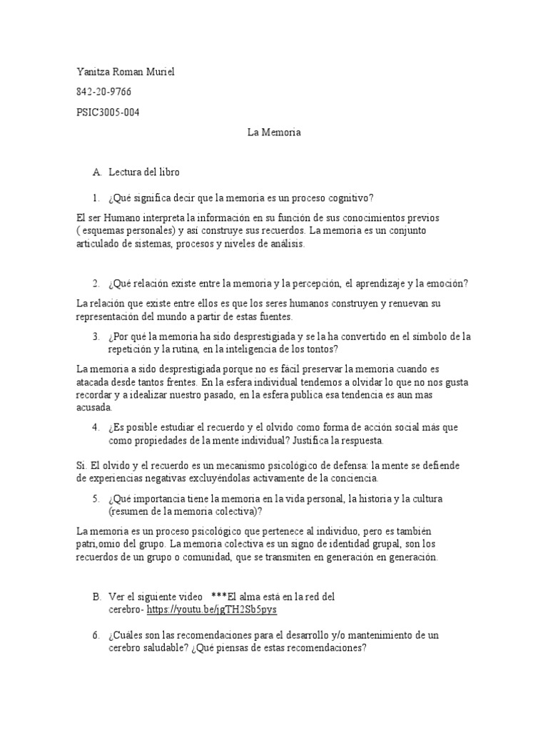La Memoria - Yanitza | PDF | Memoria | Las emociones