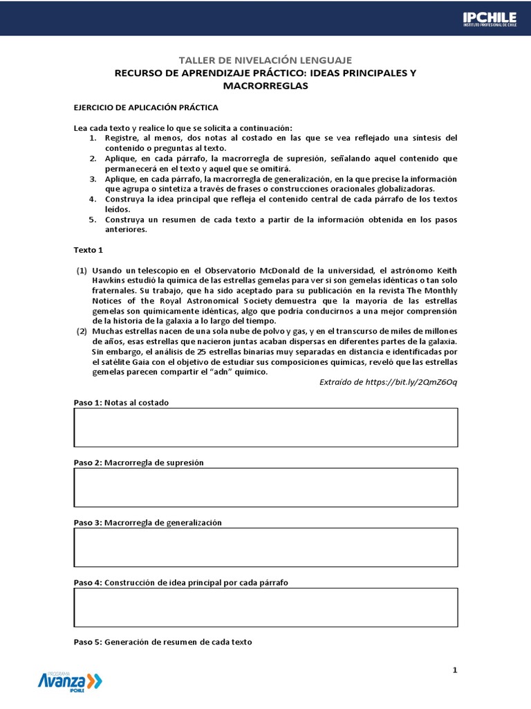Ejercicios de Macrorreglas Textuales | PDF | Aprendizaje | Estrellas
