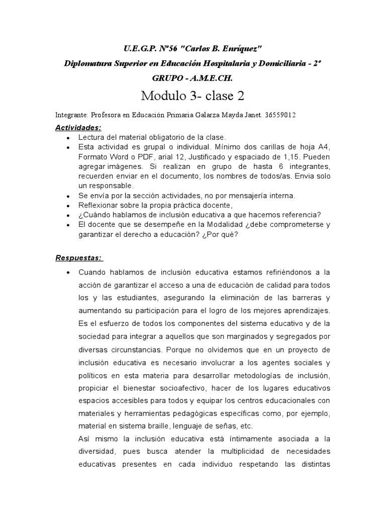 Modulo 3 - Clase 2 INCLUSIÓN EDUCATIVA | PDF | Inclusión (Educación) | Maestros