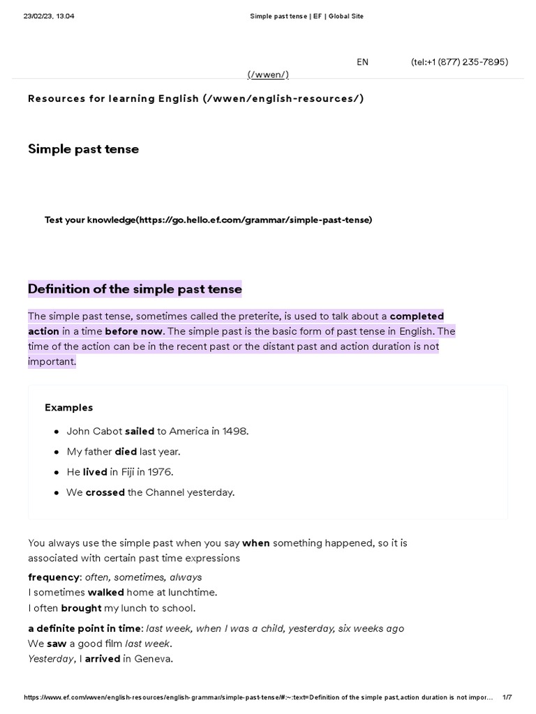 Simple Past Tense - EF - Global Site | PDF | Grammatical Tense | Verb