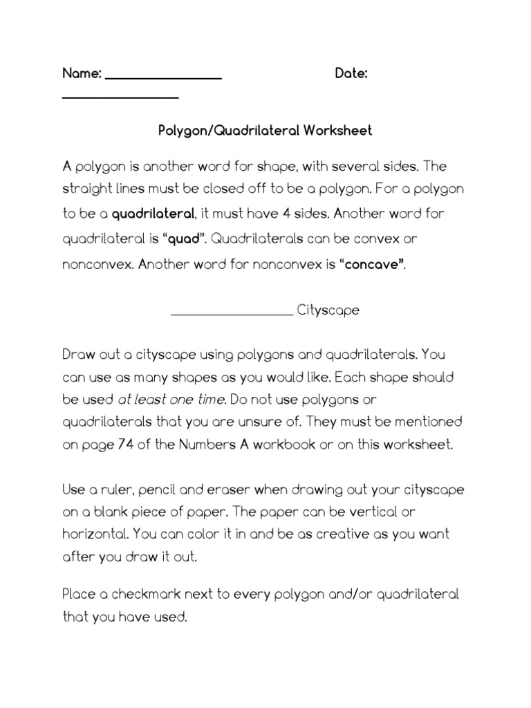 Polygons and Quadrilaterals Worksheet | PDF