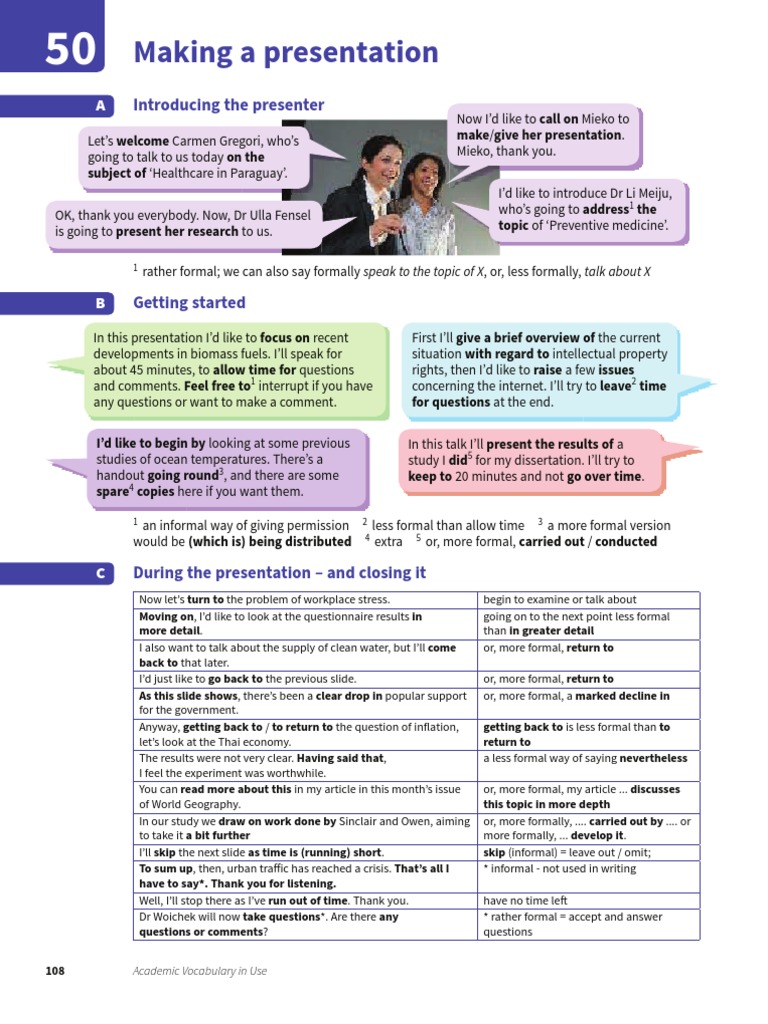 Academic Vocabulary for Presentations | PDF