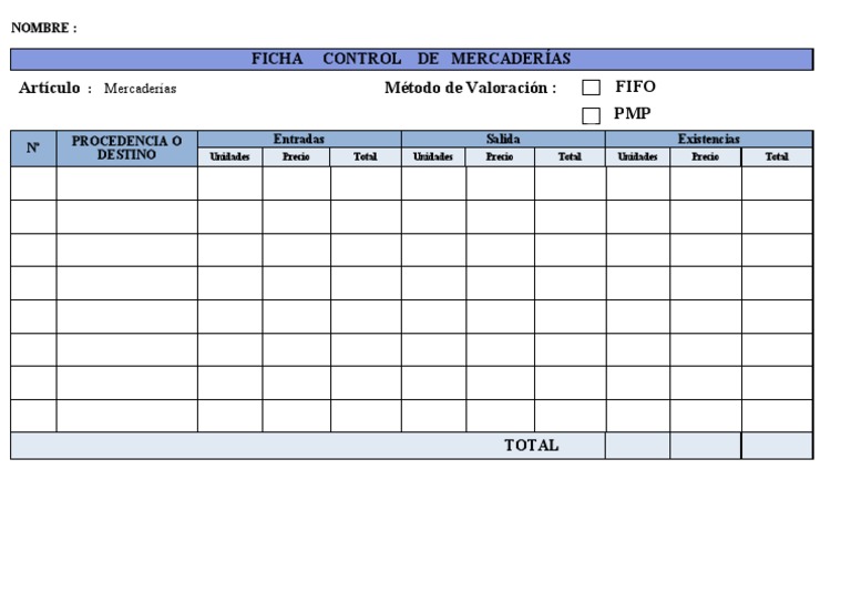 FICHA CONTRO DE EXISTENCIAS FIFO Y PMP | PDF