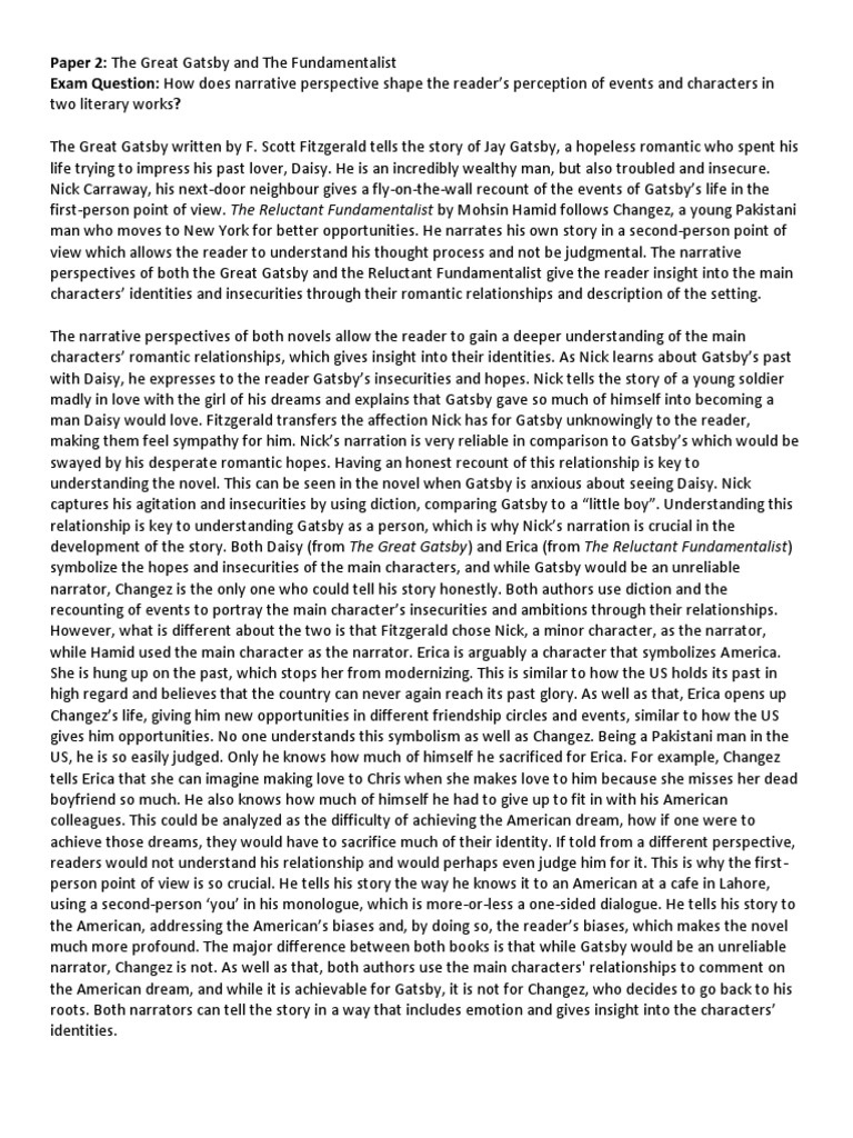 Narrative Perspectives in Gatsby & Changez | PDF | Narration | The ...