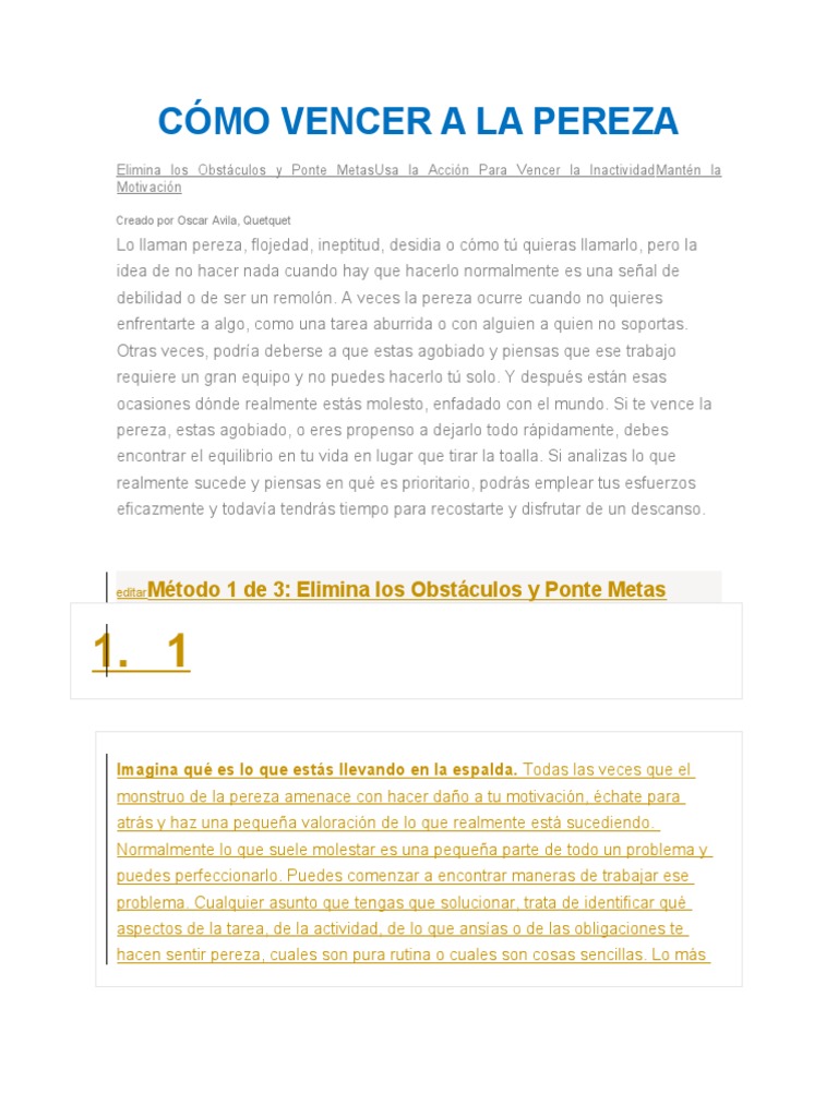 Cómo Vencer A La Pereza | PDF | Sufrimiento | Motivación